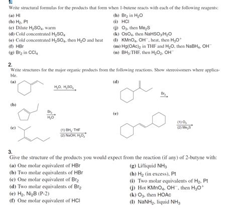 solved write structural formulas for the products that form