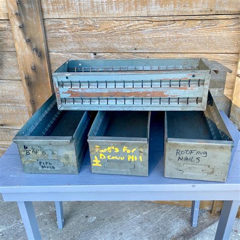 Vintage Metal Drawer Bins Set Of 4 Industrial Farmhouse Organizers Etsy