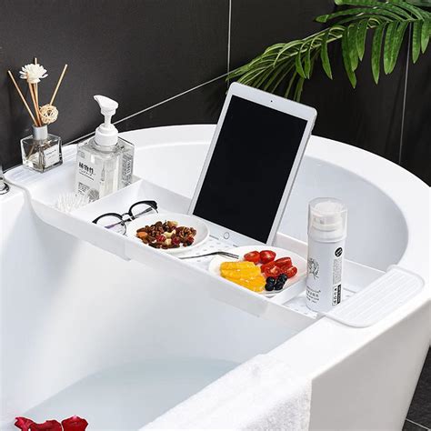 Expandable Drain Bath Shelf Caddy Tray Multifunctional Plastic Bathtub