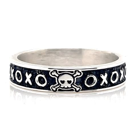 Thin Xoxo Skull Ring Sterling Silver Love Hurts Band Emo Jewelry