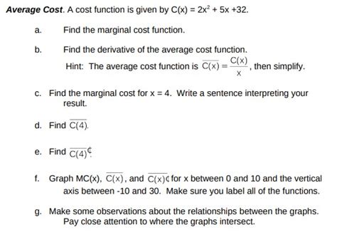 Solved A Average Cost A Cost Function Is Given By C X