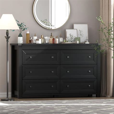 Boonatu Black Dresser For Bedroom With 6 Drawers Wood