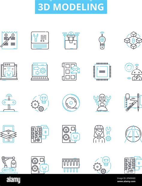 3d Modeling Vector Line Icons Set 3d Modelling Modeling Designs