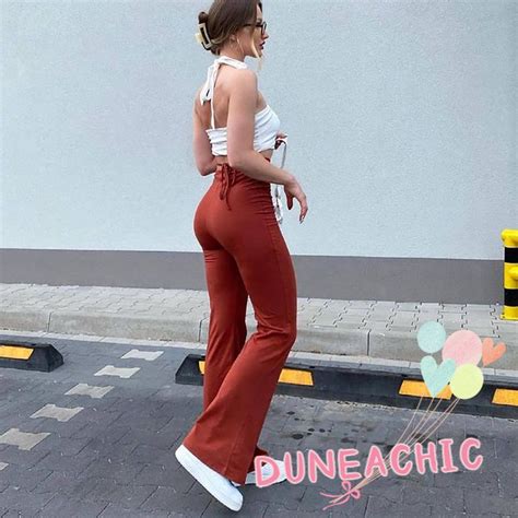 Dunea Women Sexy High Waist Slim Bodycon Stretch Flare Pants Shopee Philippines