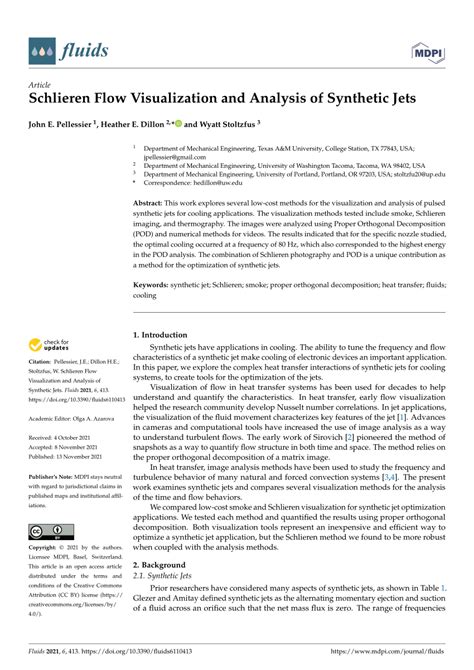 Pdf Schlieren Flow Visualization And Analysis Of Synthetic Jets