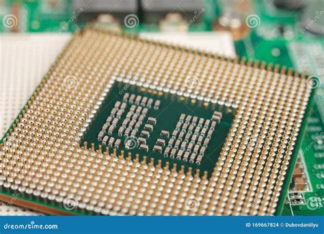Computer Cpu Close Up On The Motherboard Background Socket Of Central Process Unit Connection