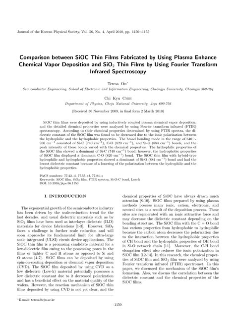Pdf Comparison Between Sioc Thin Film By Plasma Enhance Chemical Vapor Deposition And Sio2