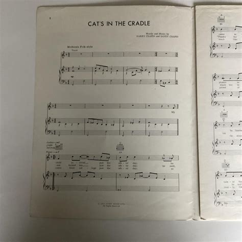 Harry Chapin Cats In The Cradle Sheet Music Folk Etsy