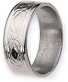 Chisel Silver Inlaid Flat Polished Titanium Ring 80 Mm Size 80