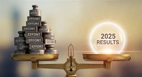 Effort Vs Results Conceptual Balance Scale Depicting 2025 Goals And Hard Work Stock