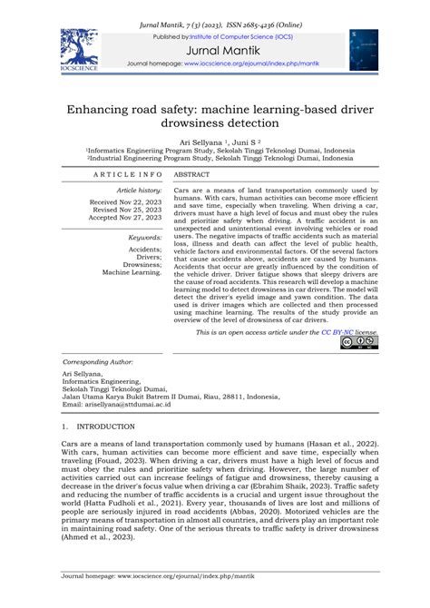 Pdf Enhancing Road Safety Machine Learning Based Driver Drowsiness