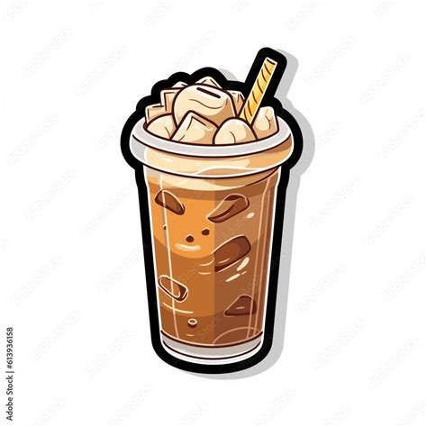 Playful Cartoon Iced Coffee Sticker Illustrations In Minimalist Detailed Style Stock Vector