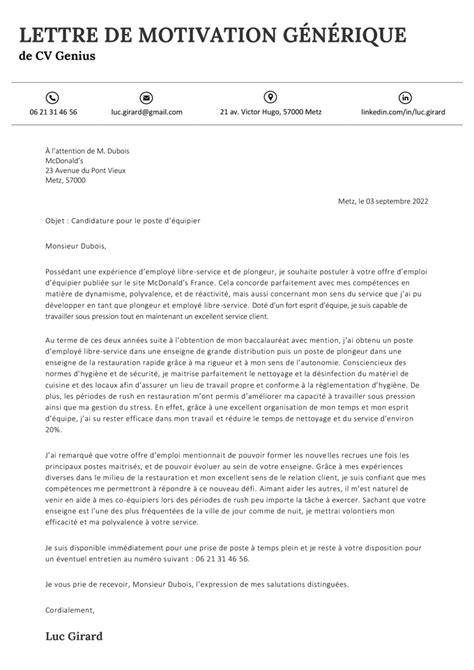 Exemple Lettre De Motivation