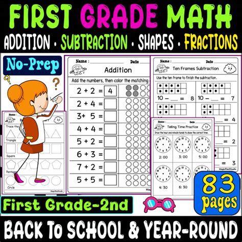 First Grade Math Worksheets No Prep Back To School And Year Long Math