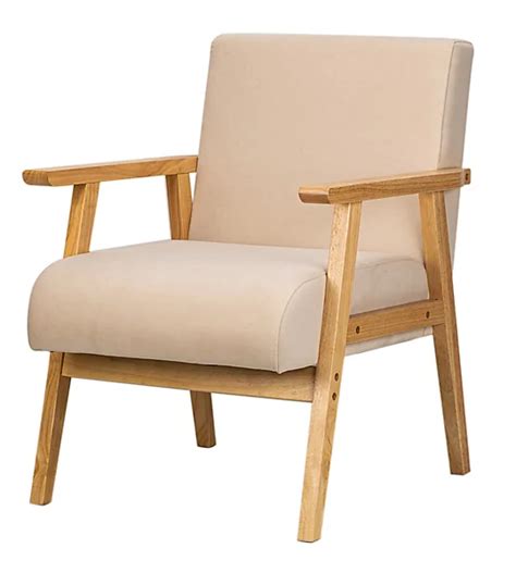Solid Wood Beige Velvet Lounge Chair Countryside Style Living Room