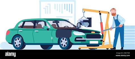 Car Engine Repair Service Worker Disassembling Vehicle Stock Vector Image And Art Alamy