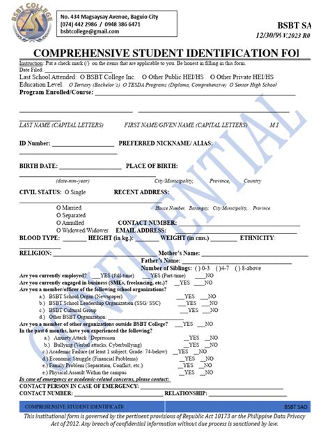 Comprehensive Student Identification Form Pdf Privacy Justice