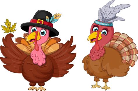 Two Cartoon And Cute Turkeys For Happy Thanksgiving Day 12682710 Vector