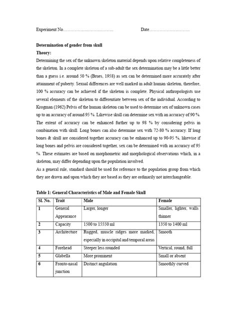 Determination Of Gender Form Skull Pdf Skull Skeletal System
