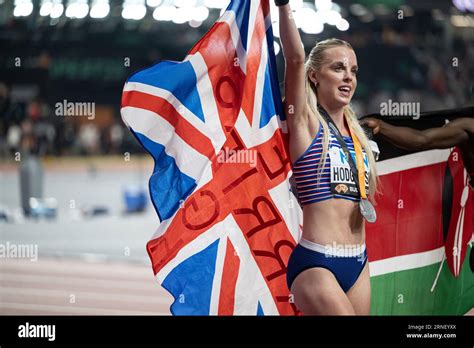 Keely Hodgkinson Celebrating Her Medal With Her Countrys Flag In The