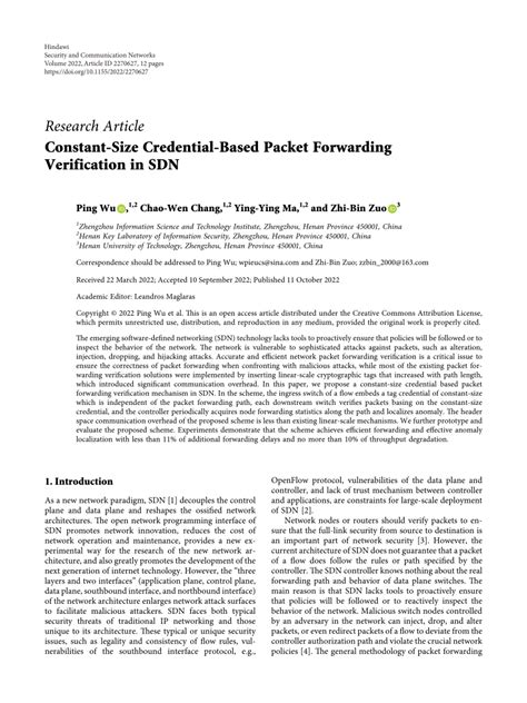 Pdf Constant Size Credential Based Packet Forwarding Verification In Sdn
