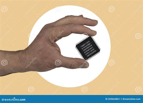 The Hand Holds The Microprocessor Art Collage Stock Image Image Of