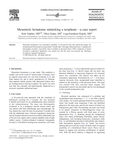 Pdf Mesenteric Hematoma Mimicking A Neoplasm—a Case Report