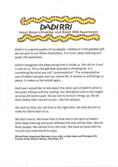 The Indigenous Wisdom Of Dadirri Living Awareness Wa