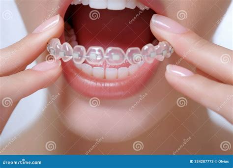 Invisible Aligners For Whitening And Straightening Of Teeth Close Up On White Background