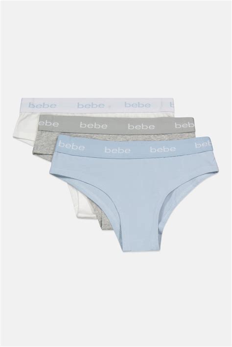 Buy Bebe Women 3 Pack Brand Logo Cheeky Panties White Light Blue Grey