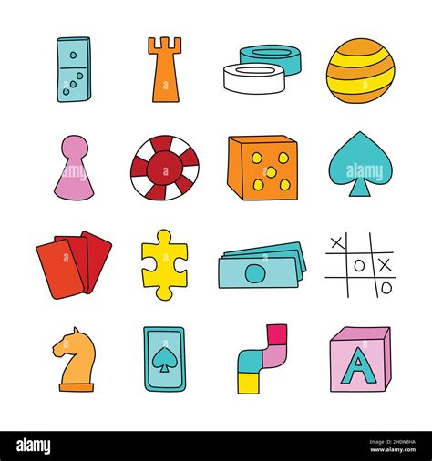 Board Game Icons In Hand Drawn Cartoon Style Vector Illustration
