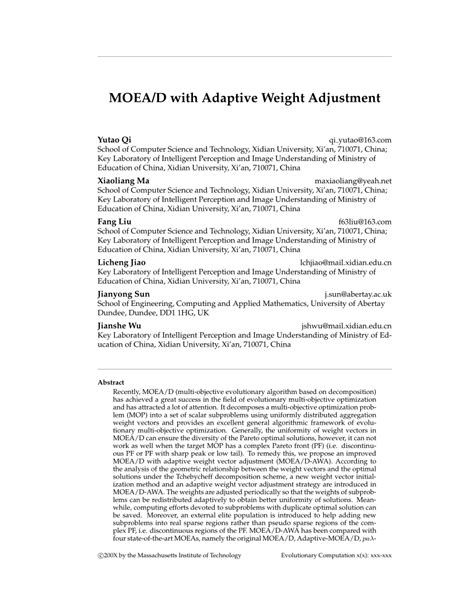 Pdf Moead With Adaptive Weight Adjustment