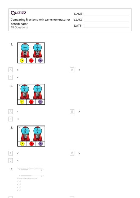 50 Comparing Fractions With Unlike Denominators Worksheets For 3rd Grade On Quizizz Free