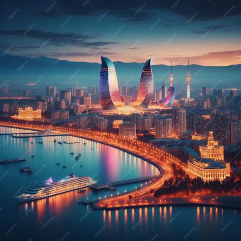 Premium Photo Azerbaijan Baku Flame Towers Caspian Sea Futuristic
