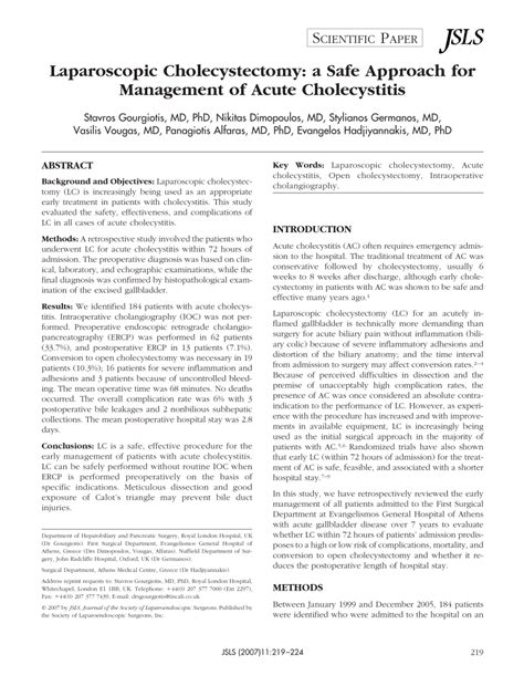 (PDF) Laparoscopic Cholecystectomy: a Safe Approach for Management of Acute Cholecystitis
