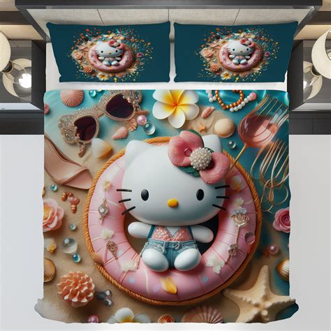 Summer Bedding Sets Coastal Hello Kitty Bed Linen 3d Bedroom Cute Duvet Cover And Pillowcase
