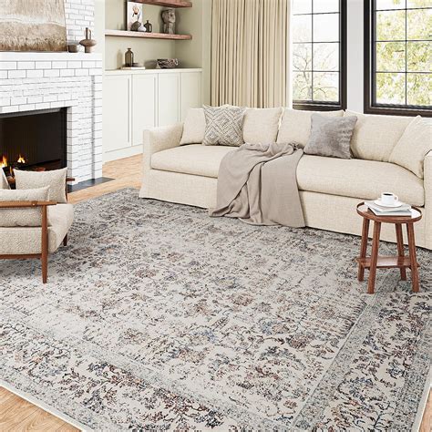 Purecozy Taupe Area Rug 9x12 Machine Washable Large Vintage