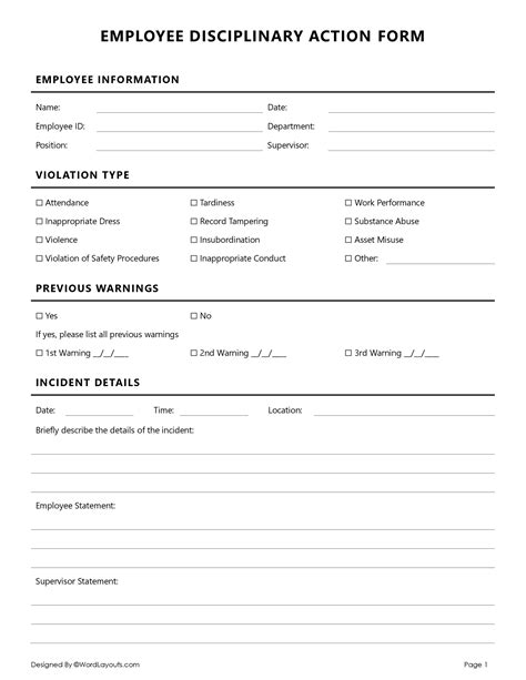 Free Employee Disciplinary Action Form Wordlayouts