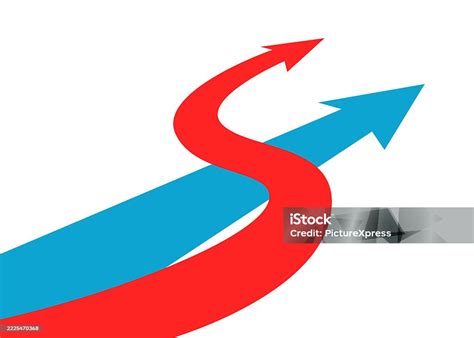 Red Arrow Passing Blue Arrow Forward Competition Concept Stock