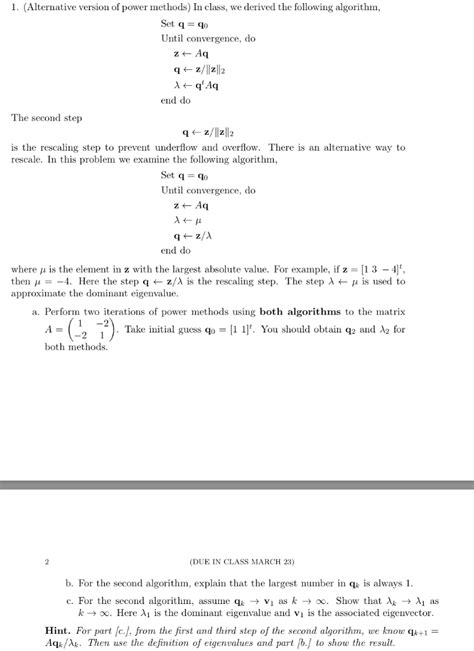 Alternative Version Of Power Methods In Class Chegg