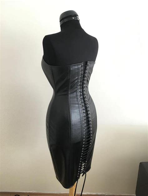 Genuine Leather Fetish Strapless Pencil Corset Dress Bdsm Discipline