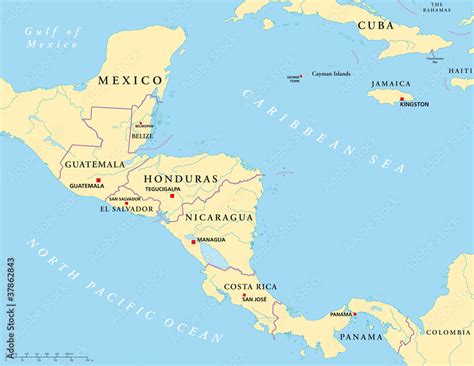 Vetor De Central America Political Map With Capitals National Borders
