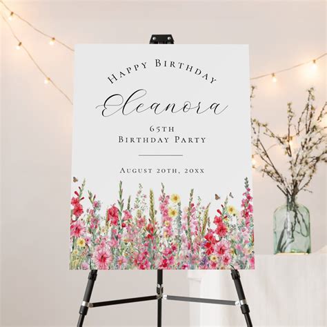 Happy Birthday Sign 65th August Birth Flower Birthday Party Sign With