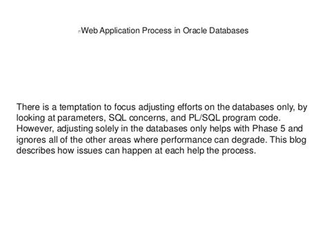 Web Application Process In Oracle Databases