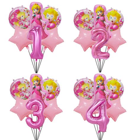 6pcs Super Mario Princess Peach Birthday Party Decoration 32inch Number