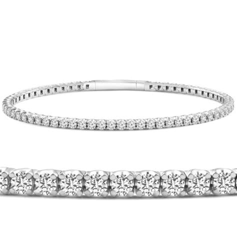 3ct Fvs Diamond Flexible Oval Bangle Womens Bracelet 14k White Gold