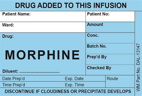 Drug Infusion Label Morphine Walters Medical