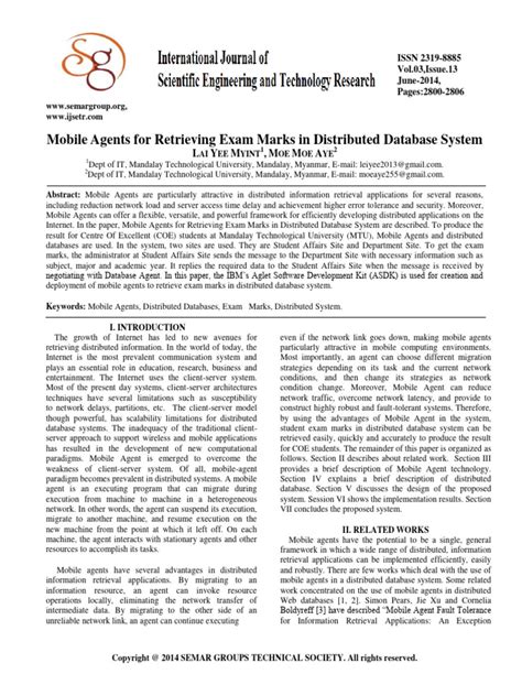 Mobile Agents For Retrieving Exam Marks Pdf Databases Computer Network