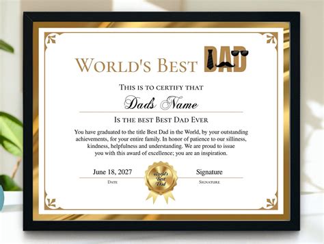 Worlds Best Dad Certificate Award Best Dad Award Certificate