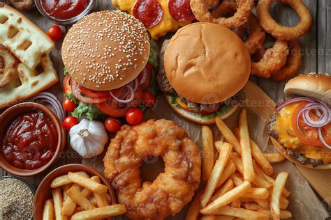 Collection Of Unhealthy Processed Food Items Displayed On A Table